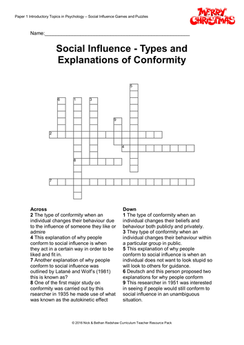 Activity - Word Search - Social Influence - Types and Explanations of ...