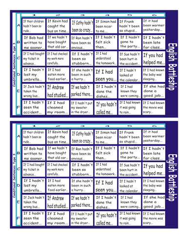 Conditional Sentences Type 3 Battleship Board Game | Teaching Resources