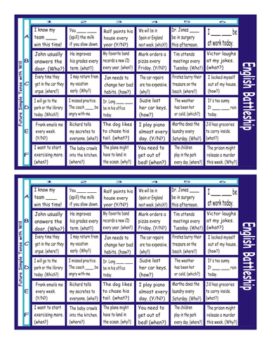Future Simple Tense with Will Battleship Board Game | Teaching Resources