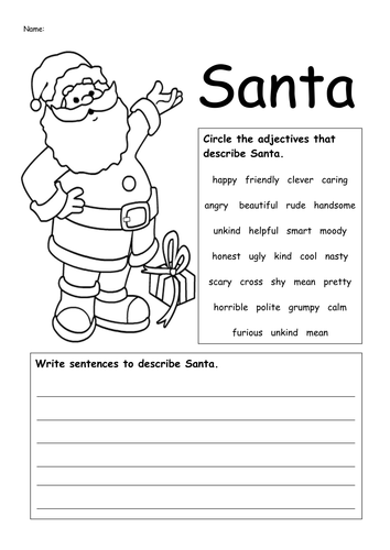 Christmas literacy activity- Adjectives and sentences about Santa ...