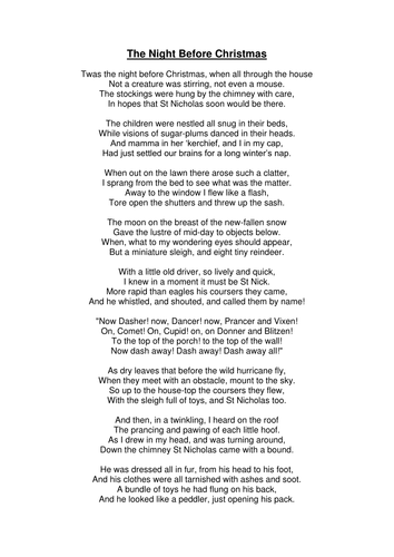 The Night Before Christmas - Activities based on the poem and author ...