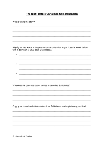 The Night Before Christmas - Activities based on the poem and author ...