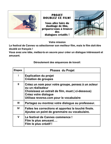 French dialogue movie project | Teaching Resources