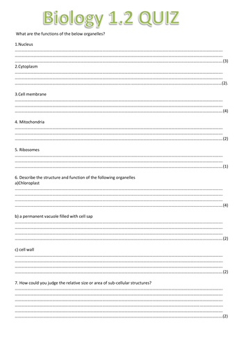 Cell Biology knowledge quizzes | Teaching Resources