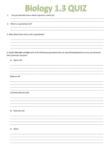 Cell Biology knowledge quizzes | Teaching Resources