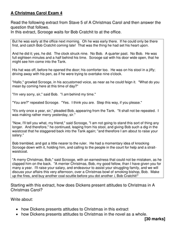 6 AQA style exam questions for A Christmas Carol on Stave 1, 2, 3, 4, and 5. | Teaching Resources