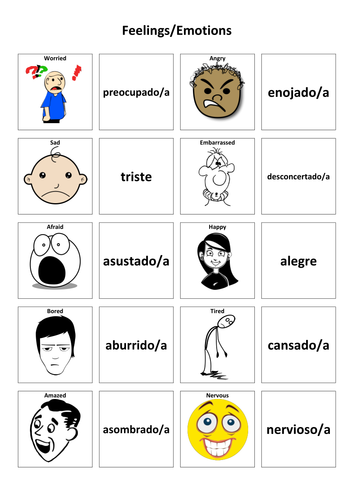 Feelings/Emotions: Spanish Vocabulary Card Sort | Teaching Resources