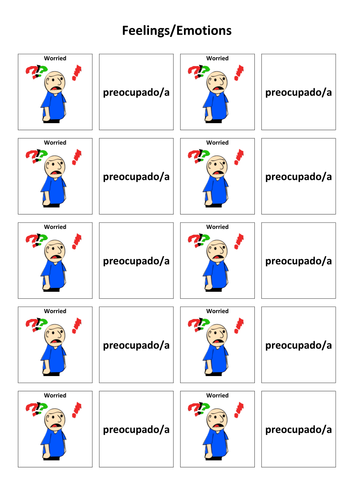 Feelings/Emotions: Spanish Vocabulary Card Sort | Teaching Resources