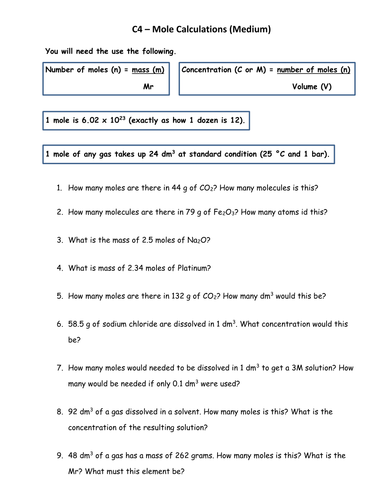 Relative Formula Mass & The Mole | Teaching Resources