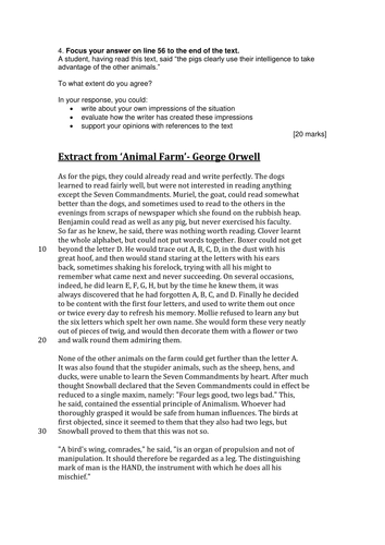 Lang Paper 1 Q4 extract and question 'Animal Farm' | Teaching Resources