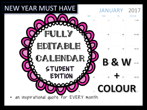 Student Calendar 2017 | Teaching Resources