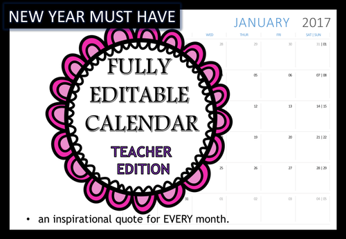 Teacher Calendar 2017 | Teaching Resources