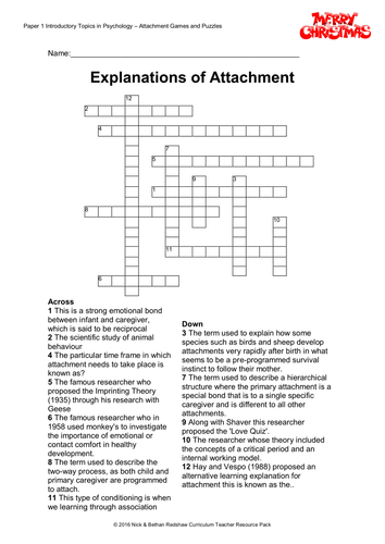 Activity - Crossword - Attachment - The Explanations of Attachment ...