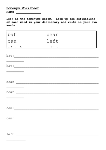 Homophones and Homonyms: Lesson and follow up worksheets | Teaching ...