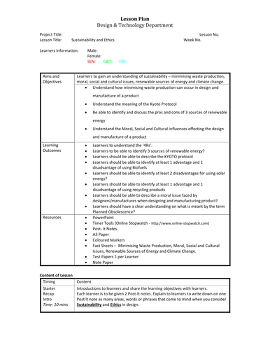 Sustainability Lesson | Teaching Resources