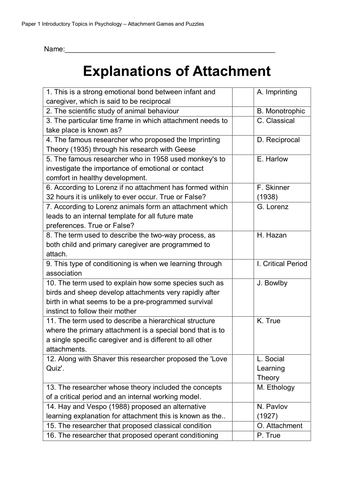 Activity - Matching Game - Attachment - The Explanations of Attachment ...
