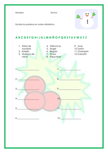 Navidad Christmas Worksheet Vocabulary and Translation English and ...