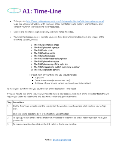 Ks3 Photography A1:Timeline student guidance | Teaching Resources
