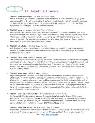 Ks3 Photography - A1:Timeline answer sheet | Teaching Resources