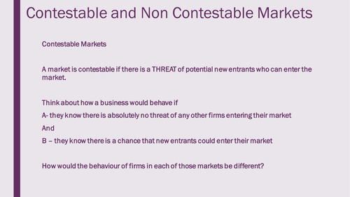 Contestable and Non Contestable Markets | Teaching Resources