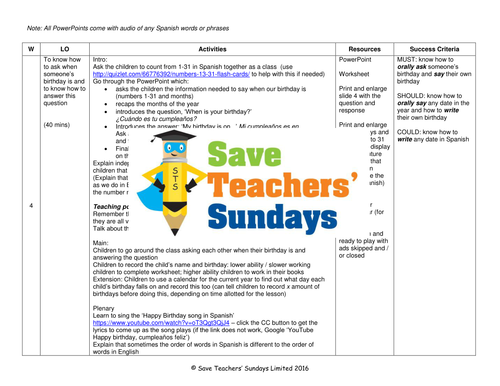 Birthdays in Spanish Lesson Plan, PowerPoint (with audio) and Worksheet ...