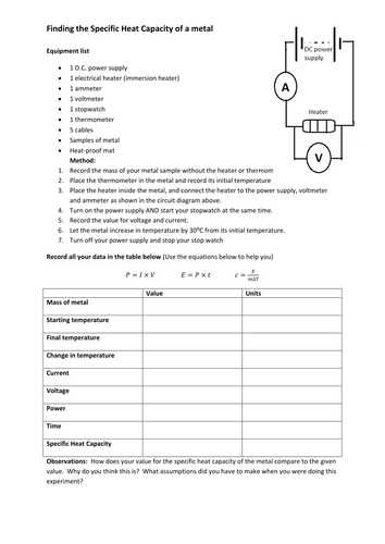 Specific Heat Capacity of Metals practical - For non-specialist physics ...