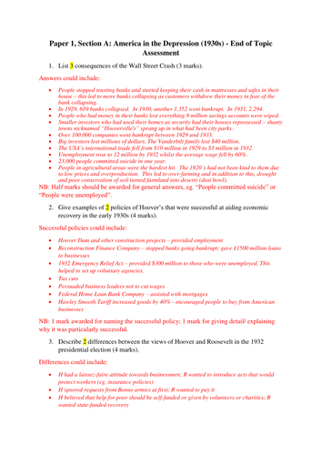 AQA GCSE Section 1A America. Part 2 1930s America in the Depression ...