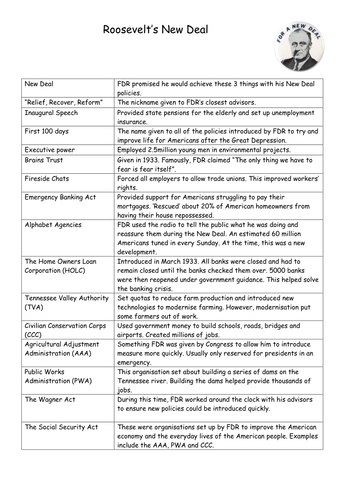 AQA GCSE Section 1A America. Part 2 1930s America in the Depression ...