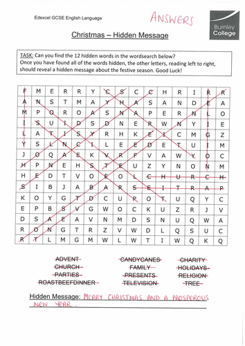 Christmas Hidden Message Wordsearch | Teaching Resources