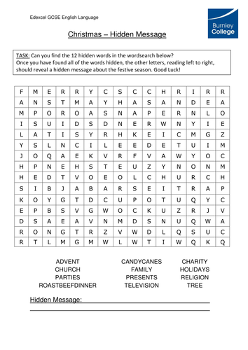 Christmas Hidden Message Wordsearch | Teaching Resources