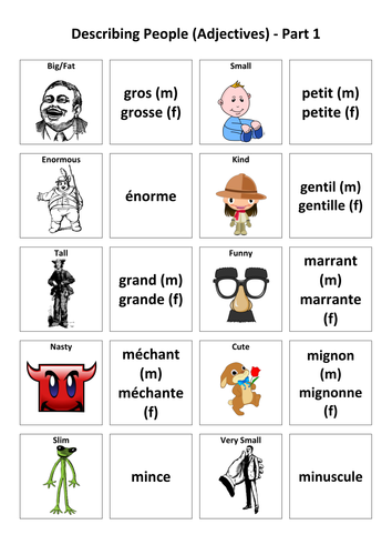 Describing People (Adjectives): French Vocabulary Card Sort | Teaching ...