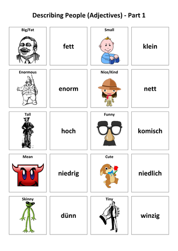 Describing People (Adjectives): German Vocabulary Card Sort | Teaching ...