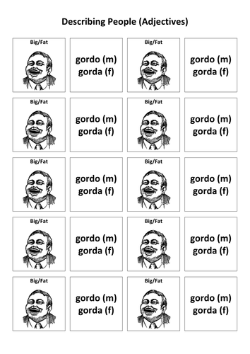 Describing People (Adjectives): Spanish Vocabulary Card Sort | Teaching ...