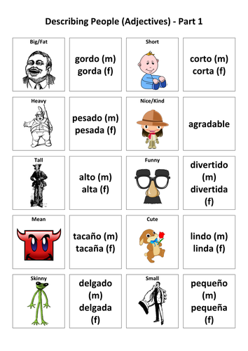 Describing People (Adjectives): Spanish Vocabulary Card Sort | Teaching ...