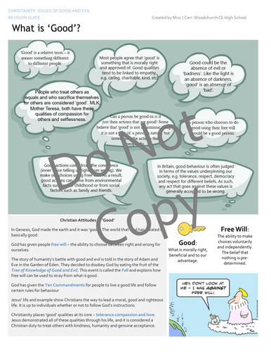 WJEC Eduqas Good and Evil information revision sheet for GCSE Religious ...