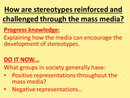 AQA GCSE Sociology - Mass media - Stereotypes | Teaching Resources