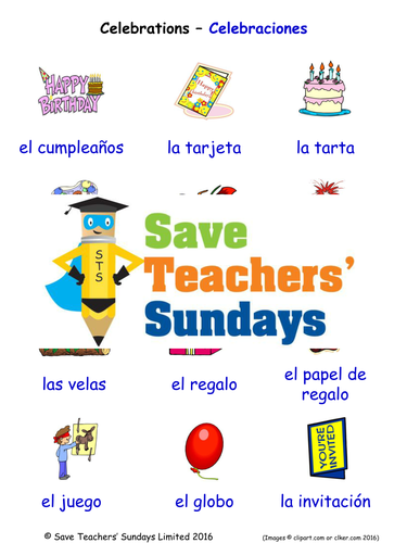 Celebrations in Spanish Worksheets, Games, Activities and Flash Cards ...