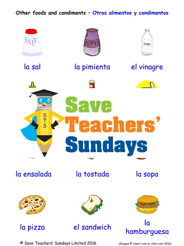 Food in Spanish Worksheets, Games, Activities and Flash Cards (with ...