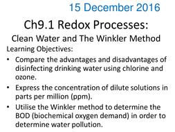 Winkler method titration for dissolved oxygen in water for IB redox ...