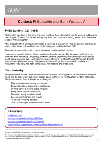GCSE Poetry "Born Yesterday" With Lots of Activities Suitable for ...