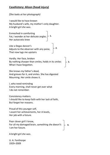 GCSE Poetry Analysis of "Casehistory-Alison" With Lots of Activities ...