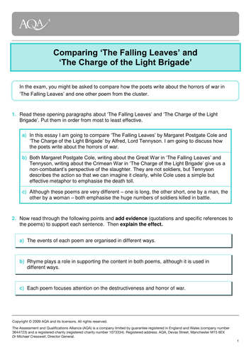 GCSE Poetry Analysis of "Falling Leaves" With Lots of Activities ...