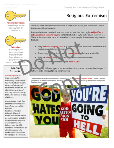 WJEC Eduqas Human Rights Unit Extremism Information Revision | Teaching Resources