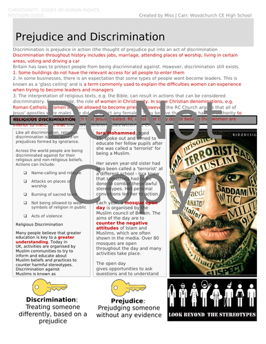WJEC Eduqas Human Rights Unit Prejudice and Discrimination Information ...