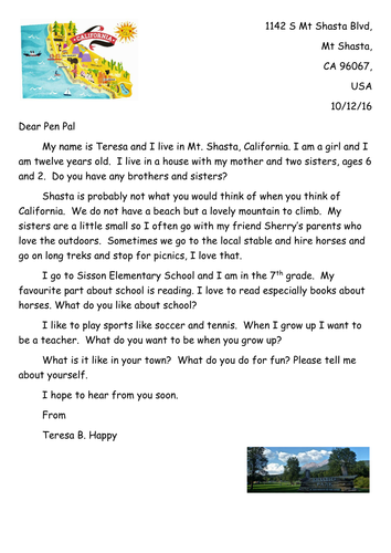 Pen Pal Letters | Teaching Resources