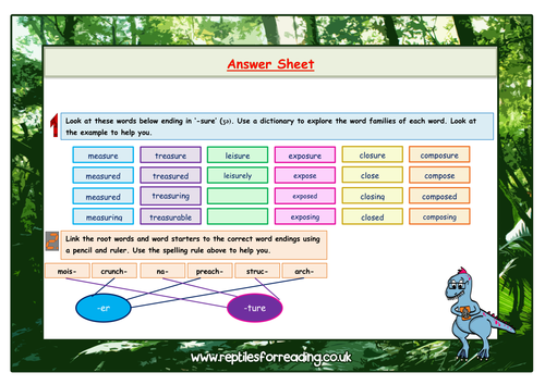 Words with endings sounding like /ʒə/ or /tʃə/ -ture and -sure SPAG ...