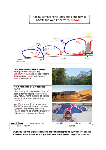 Global Atmospheric Circulation: AQA GCSE 9-1 Worksheet. | Teaching ...