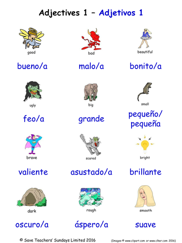 Adjectives in Spanish Word Searches (18 Spanish adjectives wordsearches ...