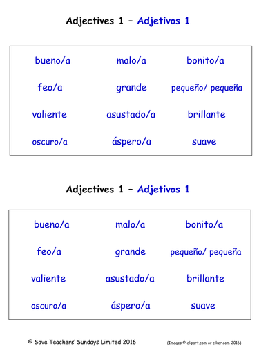 Adjectives in Spanish Worksheets (18 Spanish adjectives worksheets ...