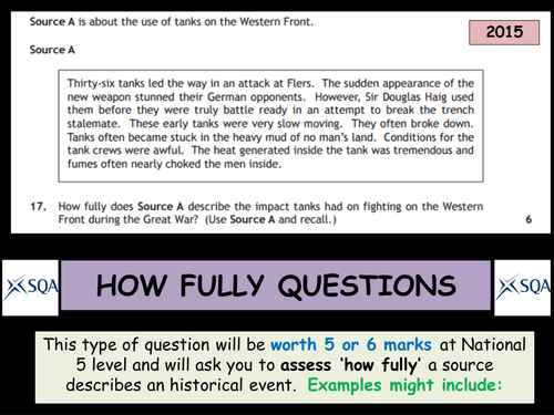 National 5 History: WWI How Fully & Comparison Questions | Teaching ...